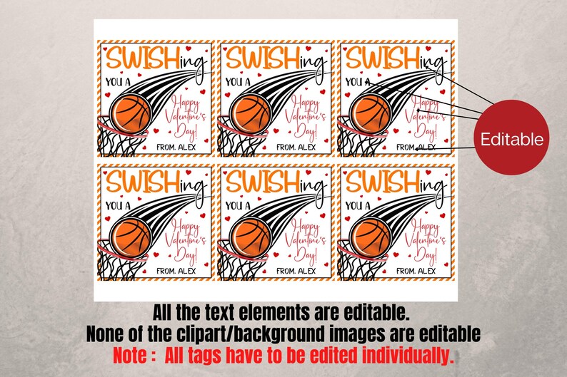 Swishing You a Happy Valentine's Day, Printable Editable Basketball ...