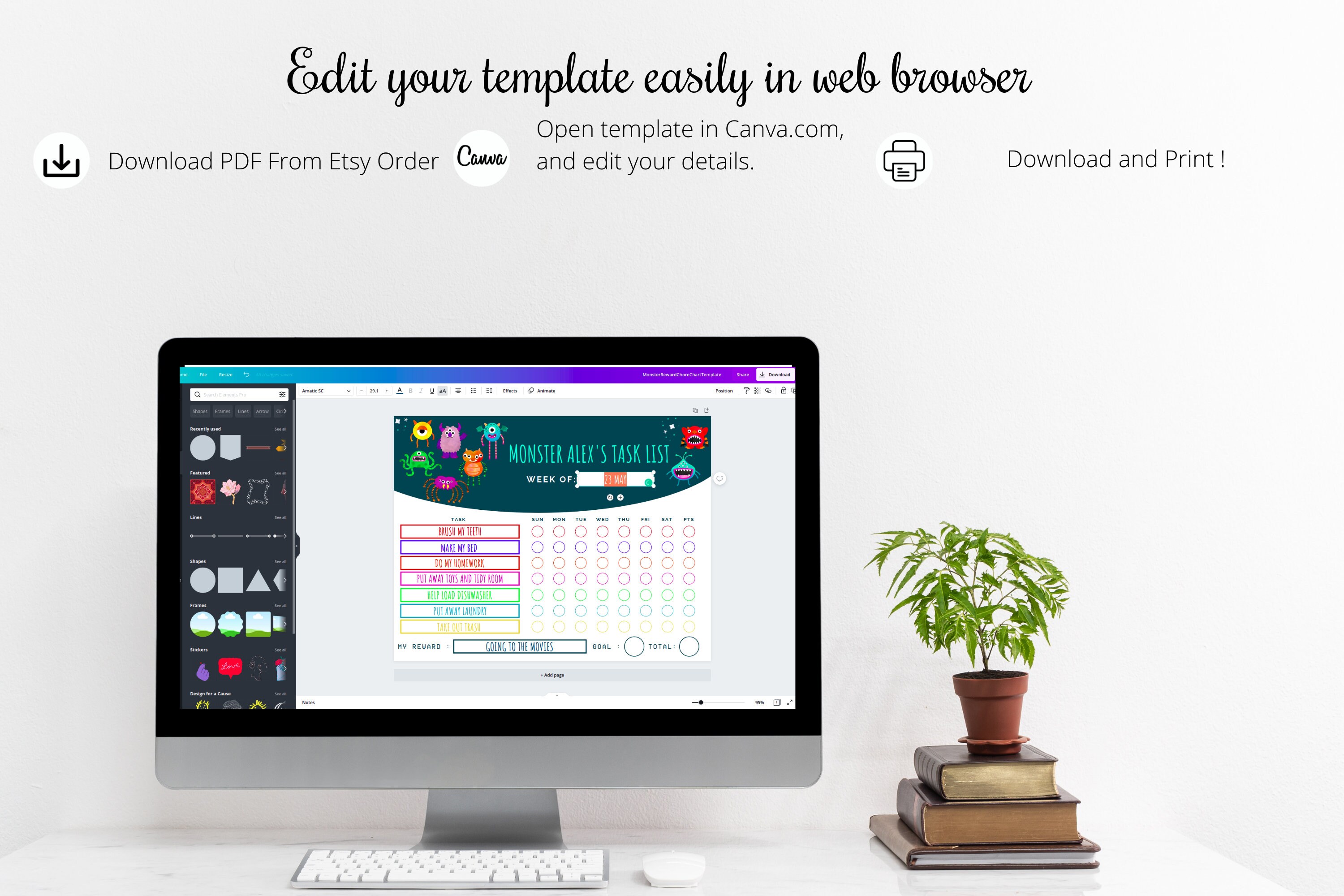 Cute Monster Themed Responsibility Chore Chart for Kids in Editable ...