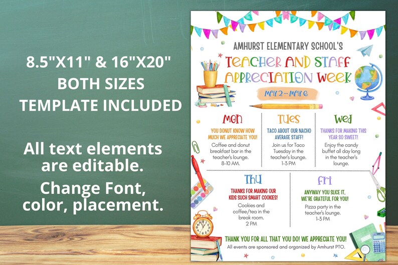 Editable Teacher Appreciation Week Schedule School Teacher - Etsy