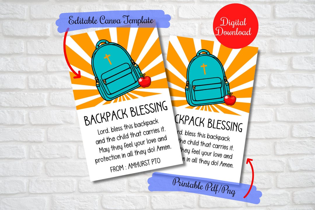 Lord Bless This Backpack Cards,blessing of the Backpack Church Ceremony ...