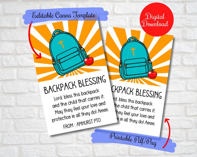 Backpack Blessing Card, Back to School Blessing, Backpack Prayer, First ...