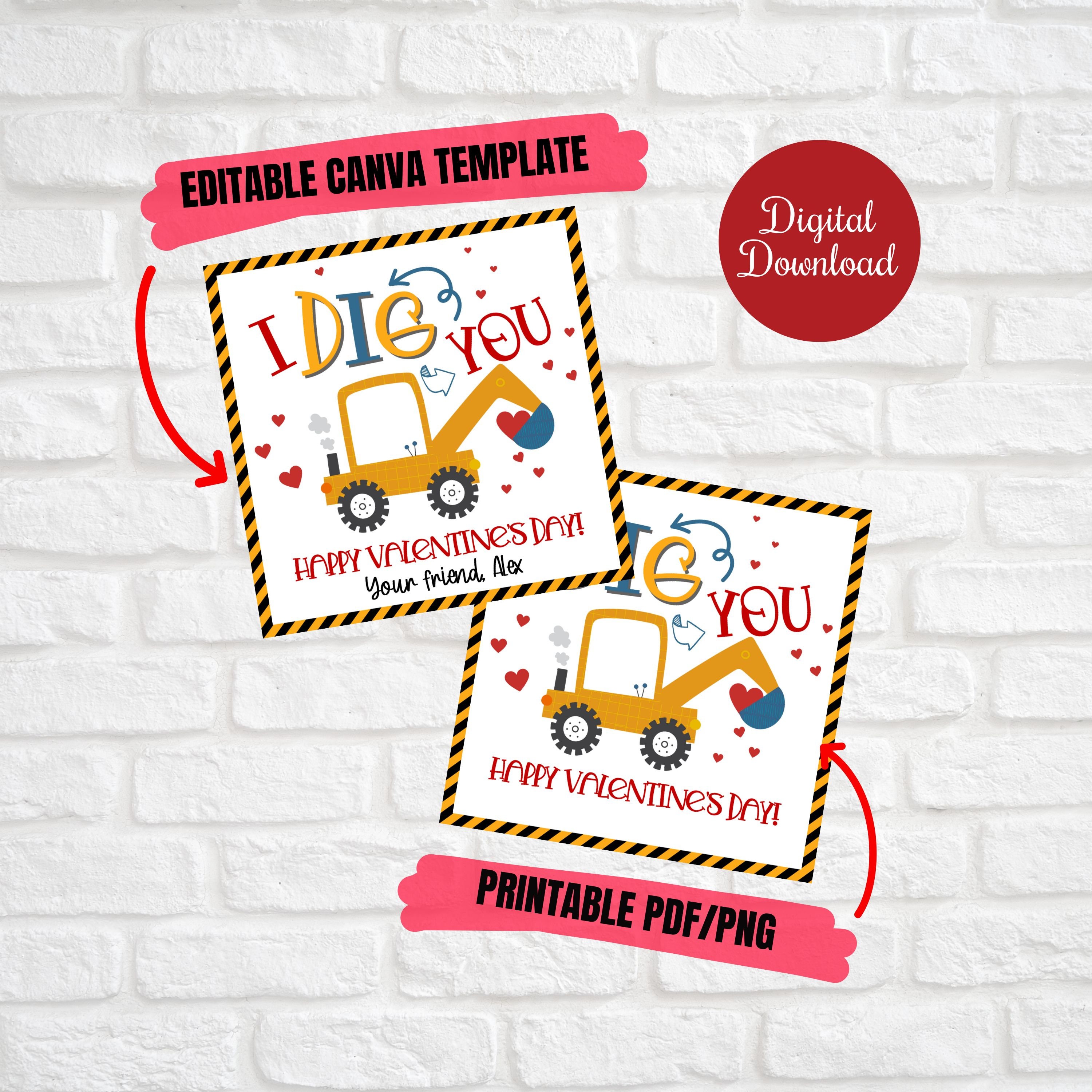 I Dig You Valentine Gift Tags, Printable Editable Valentine ...