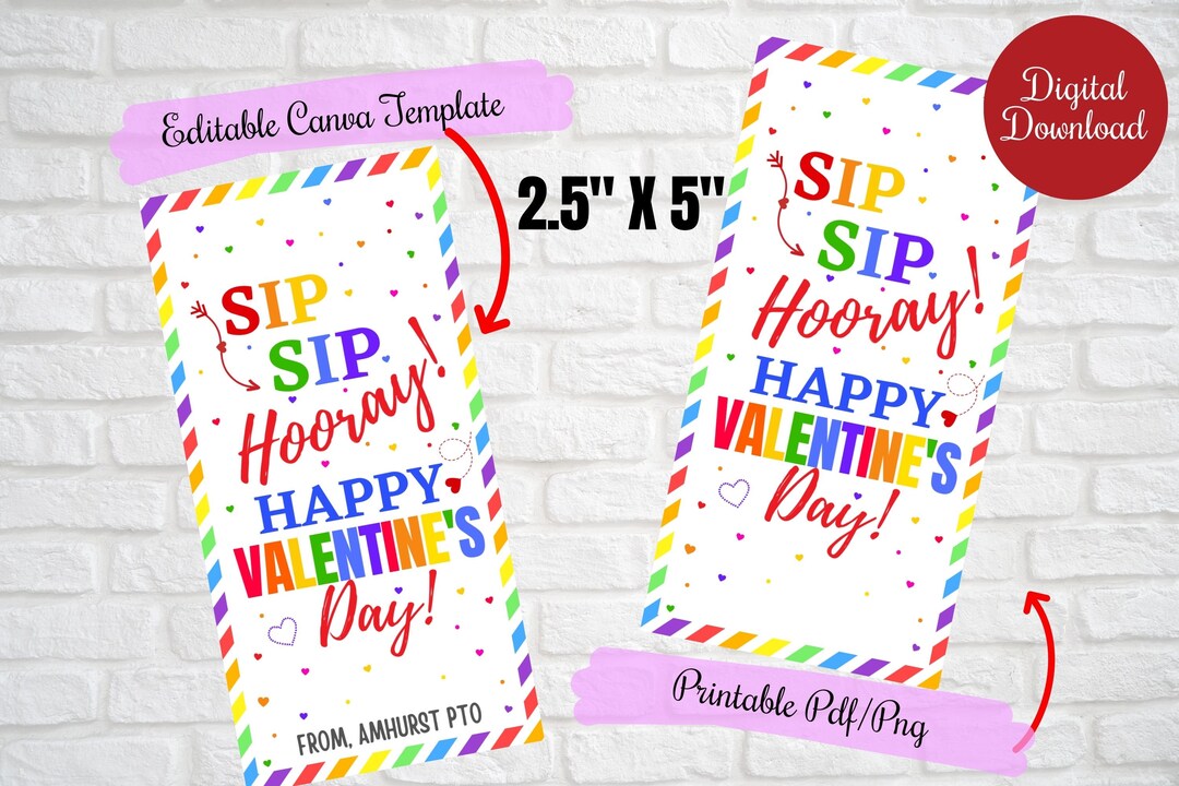 Crazy Straw Valentines Tag, Sip Sip Hooray, It's Valentine's Day, Silly ...