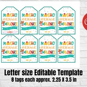 Employee Appreciation Nachos Gift Tag,nacho Average Employee Gift Tag ...