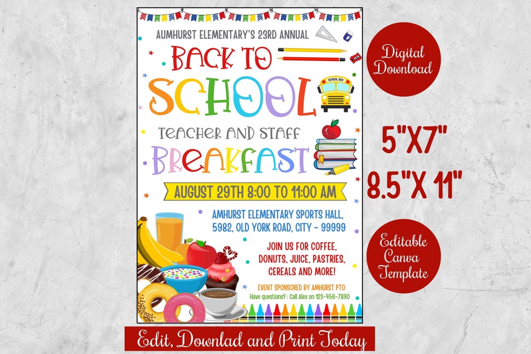 Back to School Teacher and Staff Breakfast Flyer for PTO, PTA ...