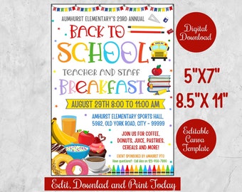 EDITABLE Teacher Staff Brunch Breakfast Social Printable PTA - Etsy