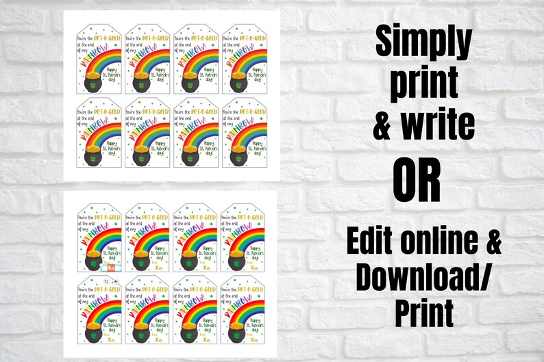 St Patrick's Day Printable Class Gift Tags You Are the - Etsy