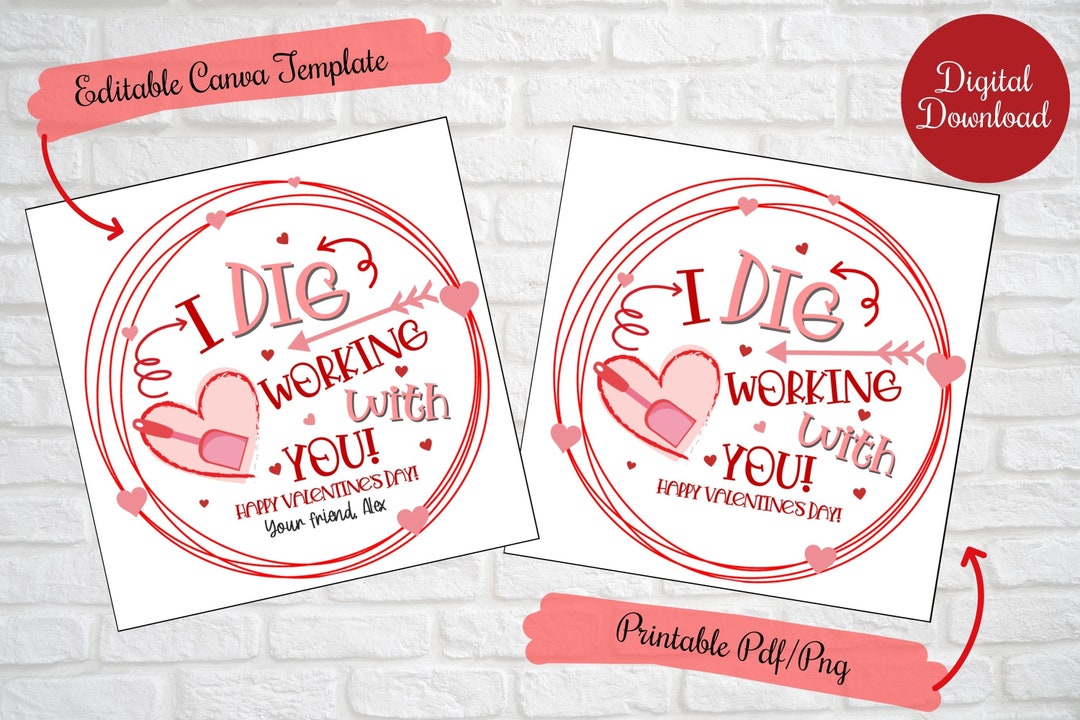 Valentine Gift Treat Tags for Co-workers I Dig Working With - Etsy