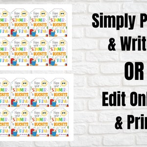 Summer Bucket Printable Gift Tags, End of Year Gift Tags for Class,hope ...