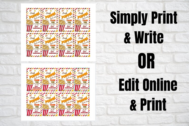 Popcorn Thanksgiving Gift Tags Just Poppin by to Say Thank | Etsy