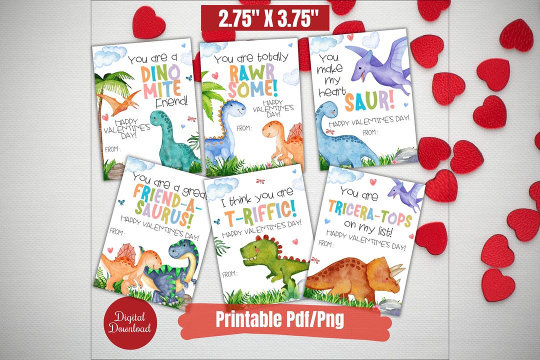 Dinosaur Class Valentine Cards, Instant Download, Cute Dinosaur Funny ...