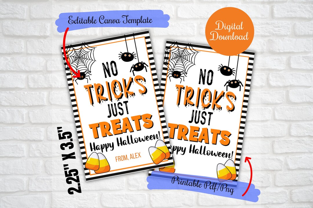 No Tricks Just Treats Halloween Gift Tags, Cute Spooky Halloween Treat ...