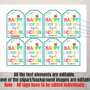 Happy 100th Day of School Gift Tags for Students, Teachers, 100 Days of ...