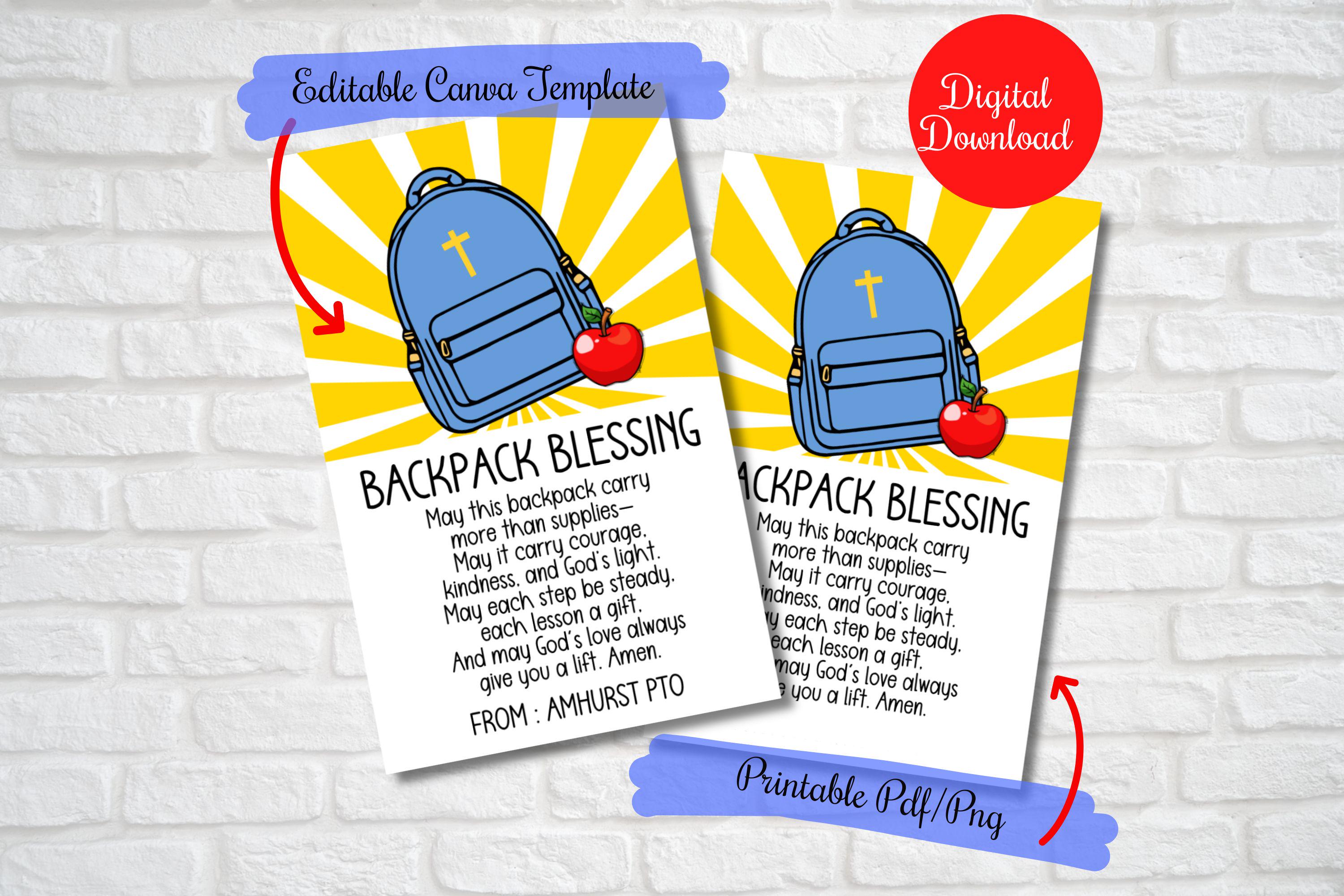Blessing of the Backpack Church Ceremony, Backpack Prayer Cards, Back ...