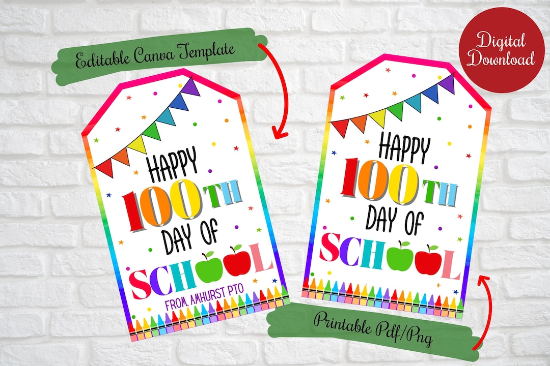 Happy 100th Day of School Gift Tags for Students, Teachers, Sweet Treat ...