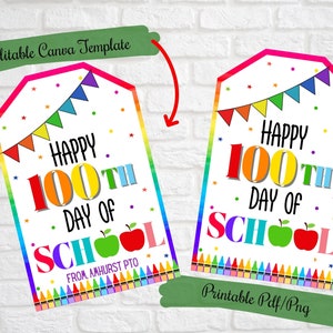Happy 100th Day of School Gift Tags for Students, Teachers, Sweet Treat ...