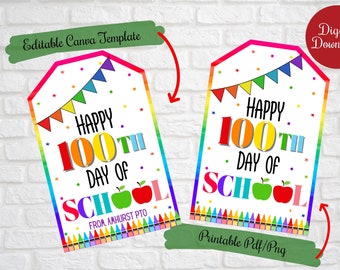Happy 100th Day of School Gift Tags for Students Teachers | Etsy