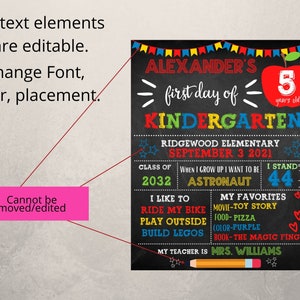 Chalkboard First Day of School Sign Printable, Bright Colors Editable ...