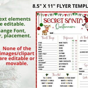Editable Secret Santa Questionnaire Template for Work/office/family ...