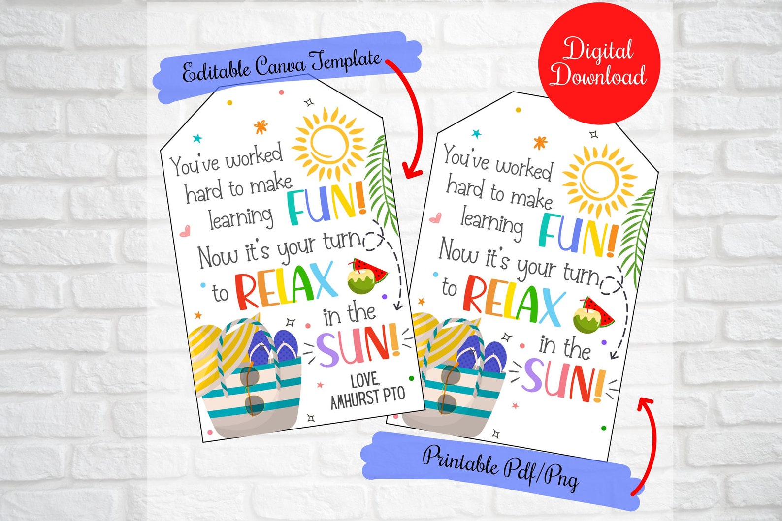 Summer Teacher Beach Towel Tote Gift Tag, Printable Editable You've ...