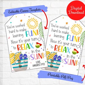 Summer Teacher Beach Towel Tote Gift Tag, Printable Editable You've ...