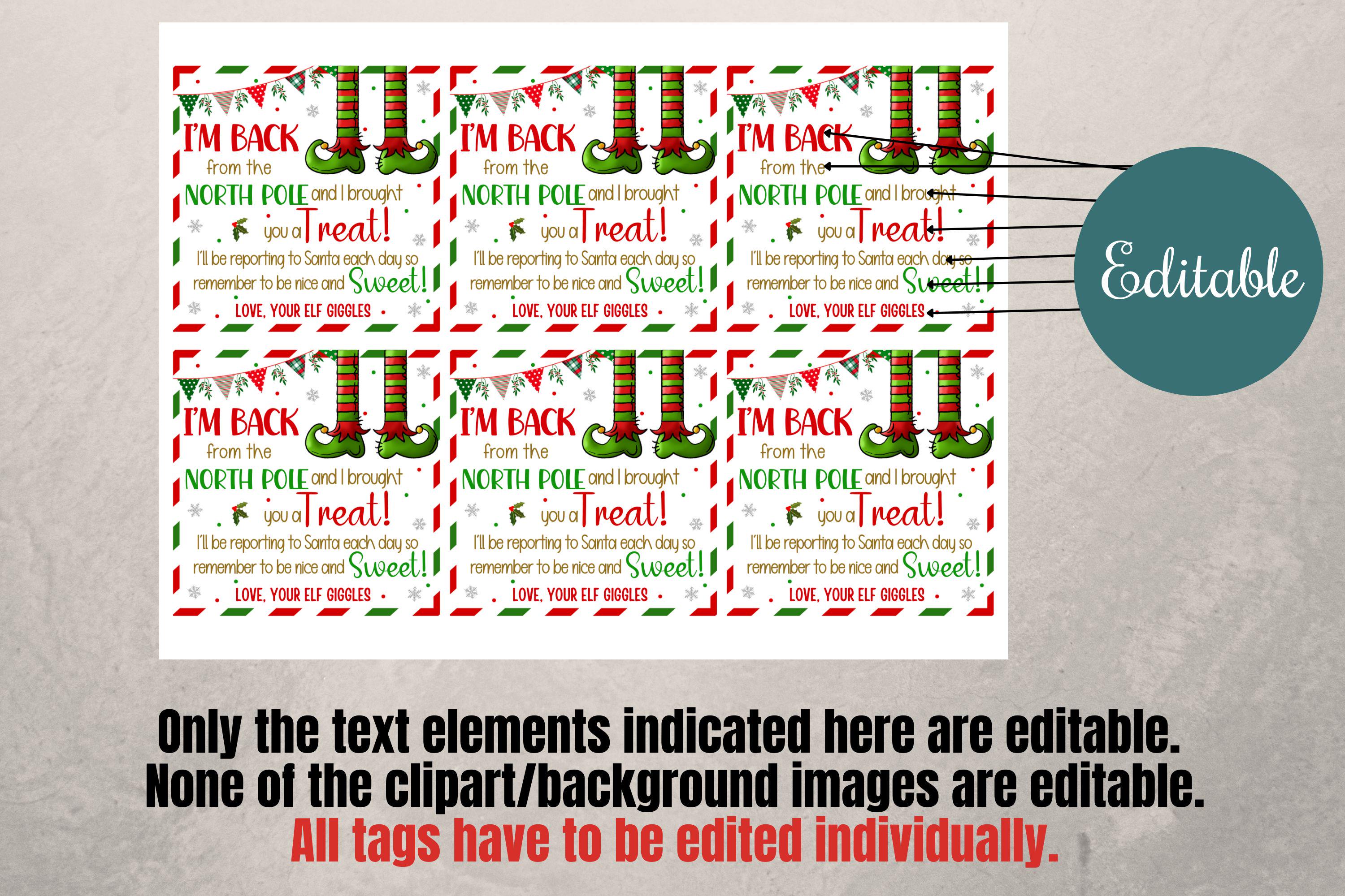 Elf Arrival Gift Tags, I'm Back From the North Pole, Elf is Back Gift ...