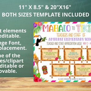 Editable Hawaii Luau Themed Teacher Appreciation Week Schedule, Mahalo ...