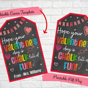 Printable Class Valentine Gift Tags for Chalk Hope You | Etsy