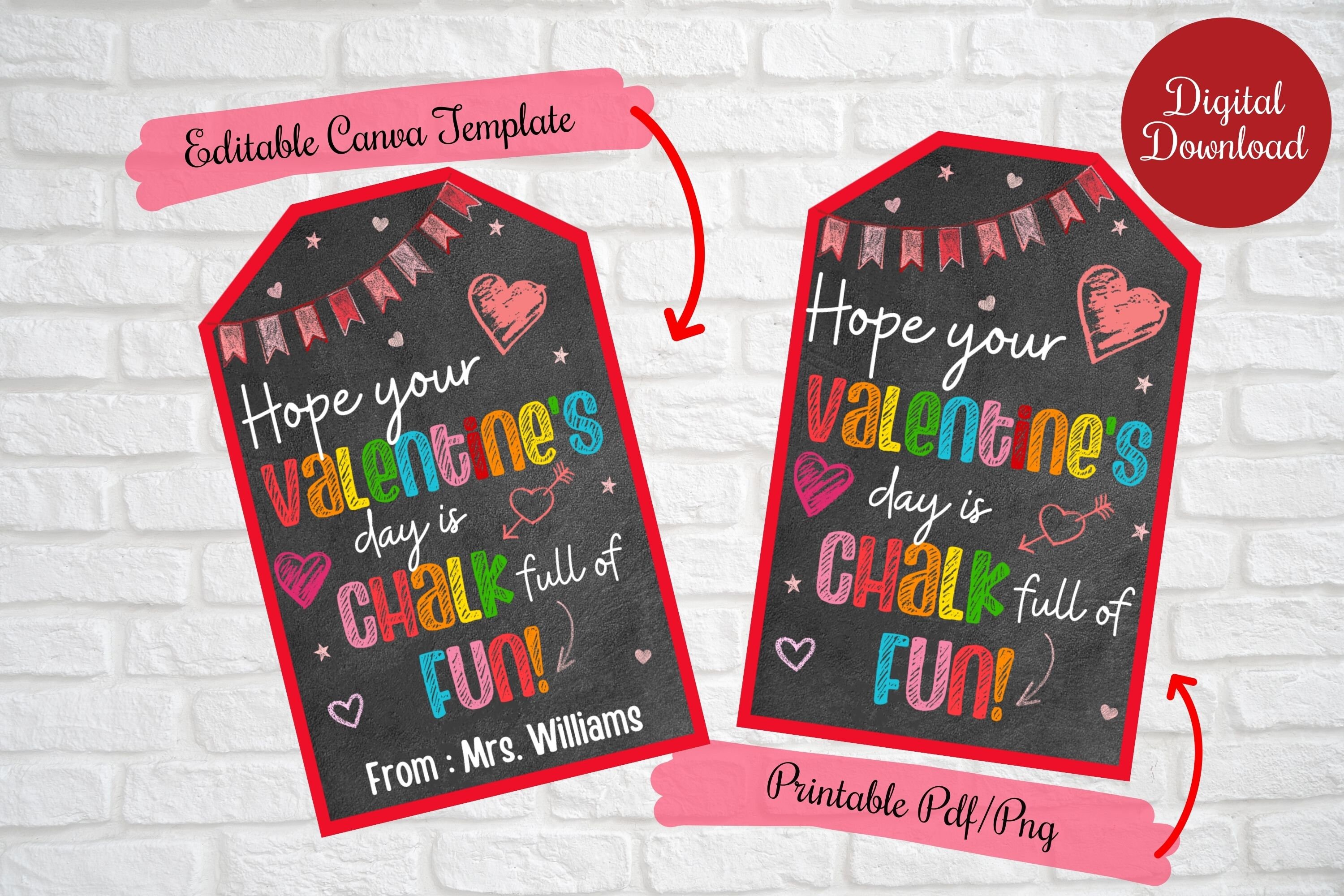 Printable Class Valentine Gift Tags for Chalk Hope You | Etsy