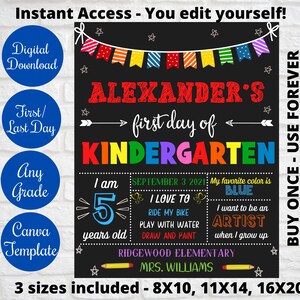 Chalkboard First Day of School Sign Printable, Editable Canva Template ...