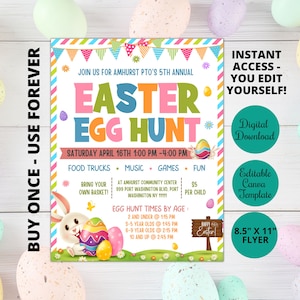 Editable Easter Egg Hunt Flyer Template, Printable Easter Egg Hunt ...