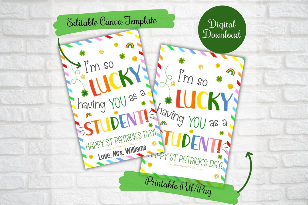 So Lucky to Have You as a Student Printable Gift Tags,st. Patricks Day ...