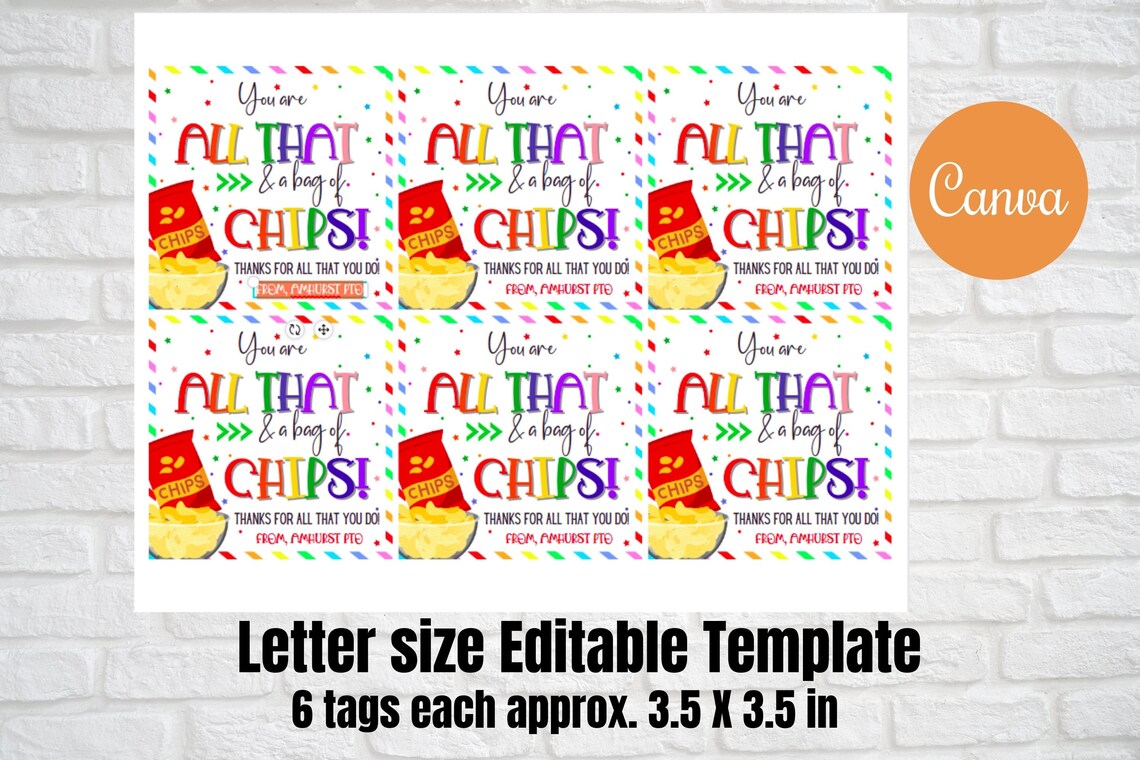 You Are All That and a Bag of Chips Gift Tags Teacher - Etsy