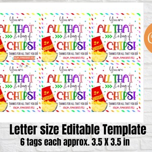 You Are All That and a Bag of Chips Gift Tags Teacher - Etsy