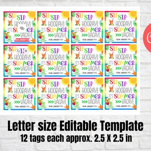 Sip Sip Hooray Its Summer Vacay Gift Tags, Teacher Appreciation,end of ...