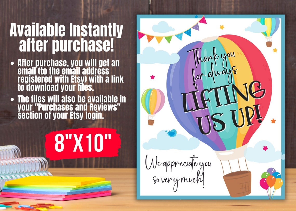 Thanks for Always Lifting Us Up, Hot Air Balloon Apreciation Sign ...