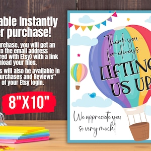Thanks for Always Lifting Us Up, Hot Air Balloon Apreciation Sign ...