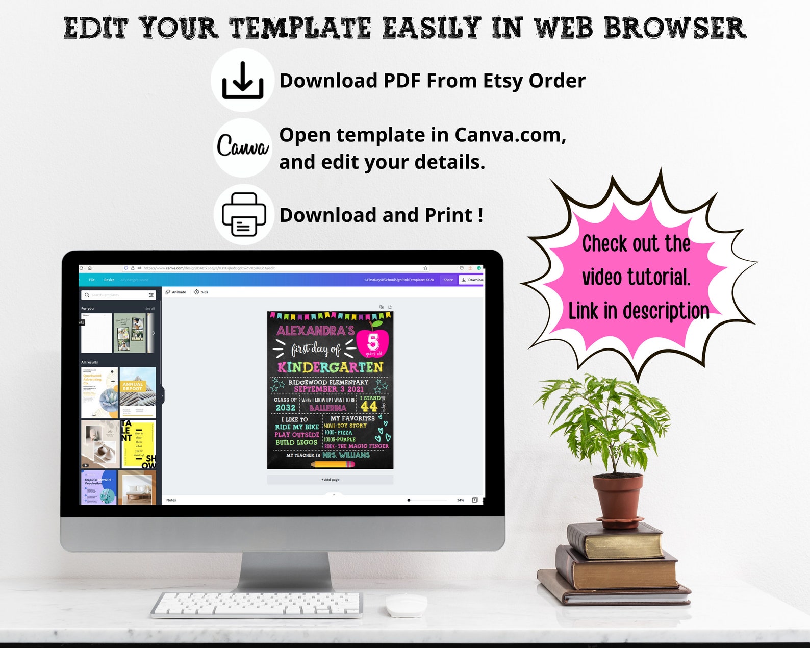 Chalkboard First Day Of School Sign printable Editable Canva | Etsy