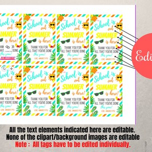 Schools Out Summer's Here Editable Thank You Gift Tags, Teacher ...