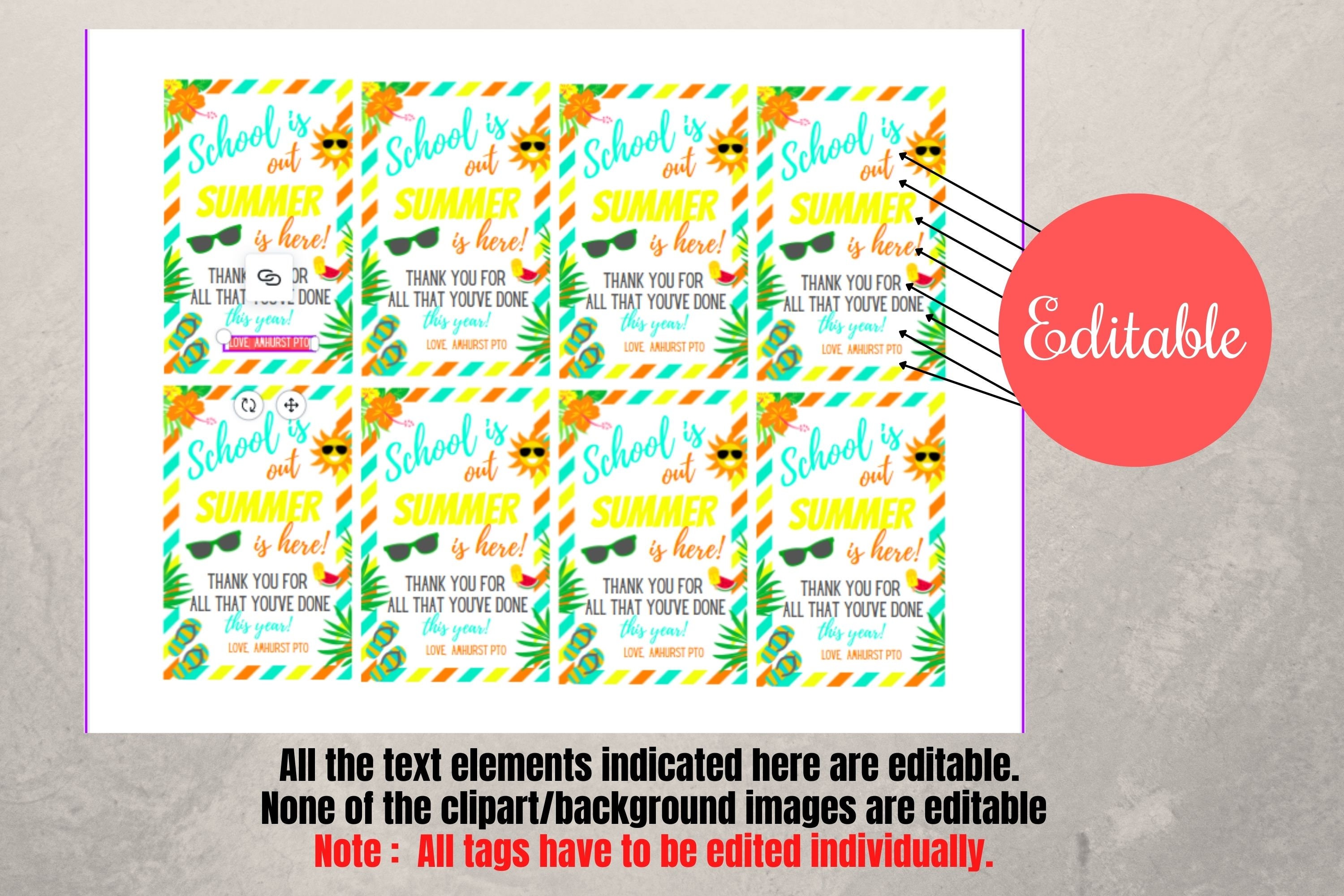 Schools Out Summer's Here Editable Thank You Gift Tags, Teacher ...