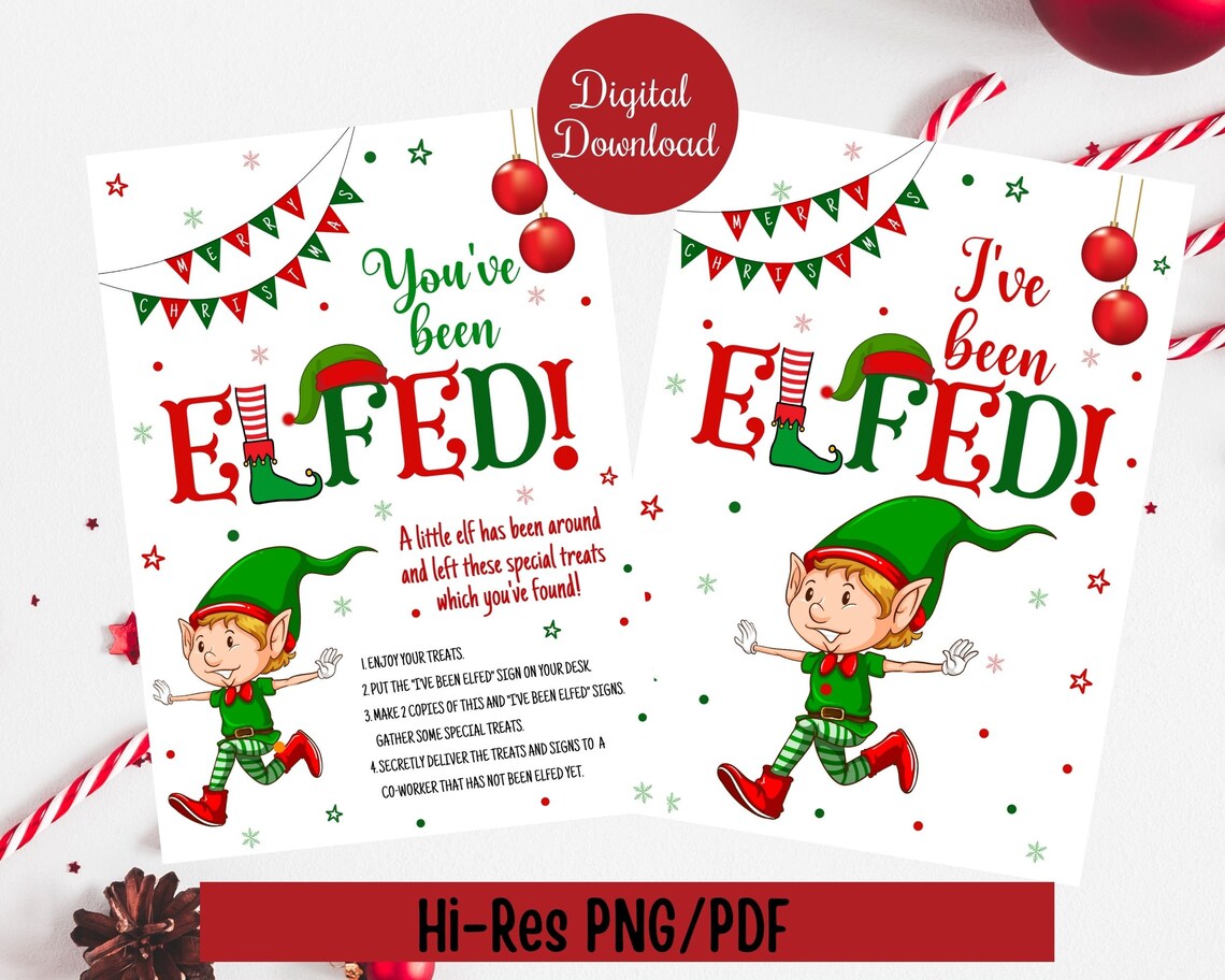 You've Been Elfed Co Worker Printable, I've Been Elfed Office Workplace ...