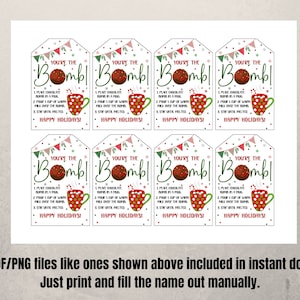You're the Bomb Christmas Hot Cocoa Bomb Gift Tags , Hot Chocolate Bomb ...
