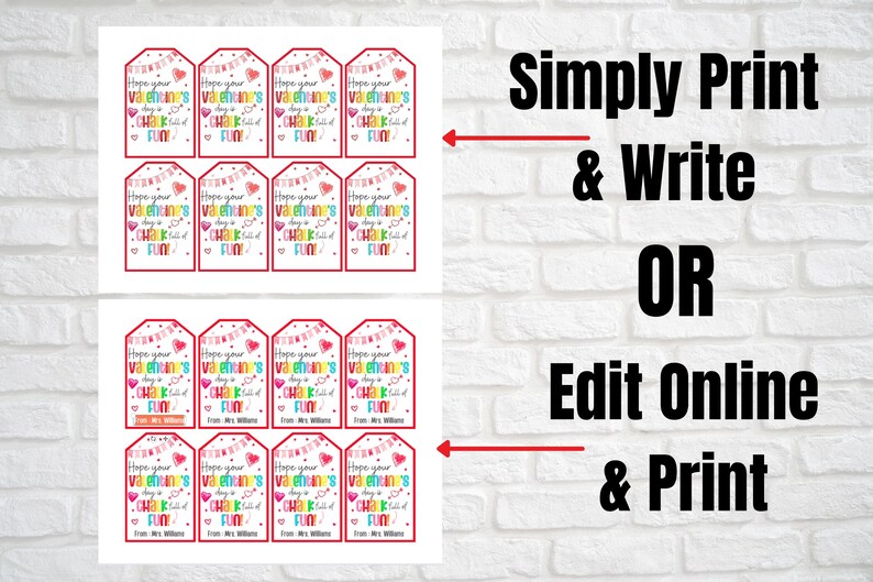Printable Class Valentine Gift Tags for Chalk Hope You | Etsy