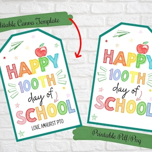 Happy 100th Day of School Gift Tags for Students, Teachers, 100 Days of ...