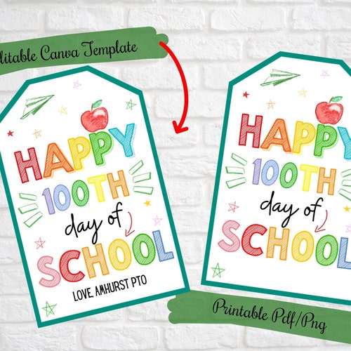 Happy 100th Day of School Gift Tags for Students Teachers - Etsy