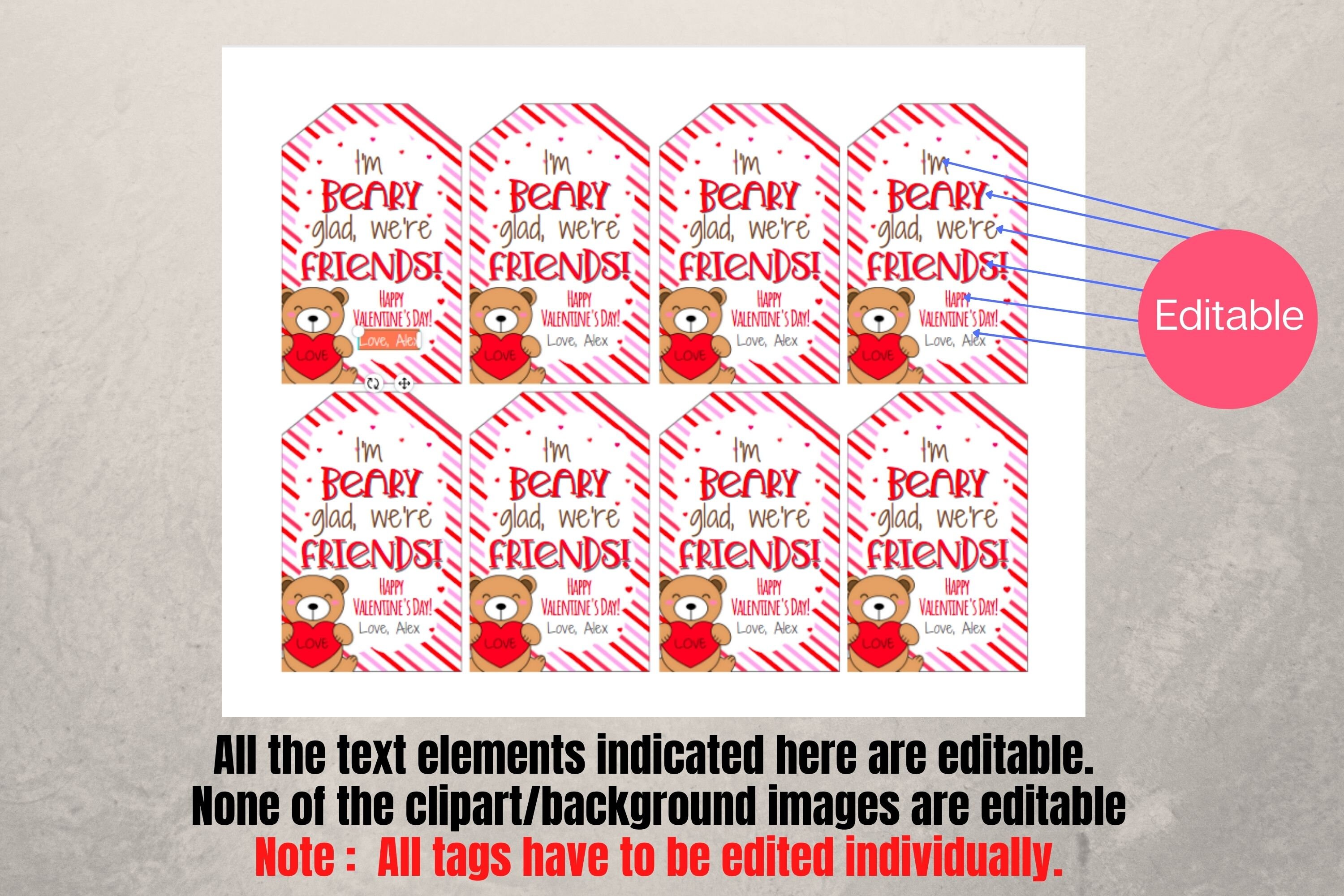 Printable Valentine Teddy Bear Gift Tag Gummy Bear Candy | Etsy