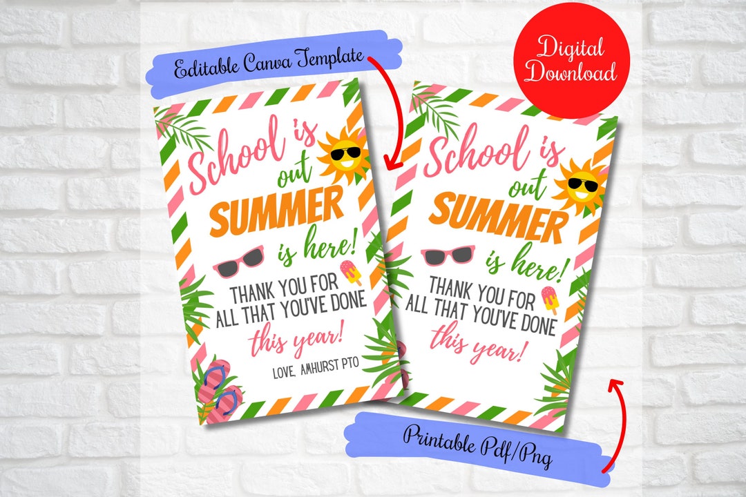 Schools Out Summer's Here Editable Thank You Gift Tags, Teacher ...