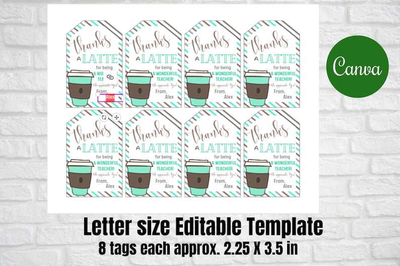 Thanks a Latte Gift Tags, Teacher Appreciation Week,end of Year Gift ...