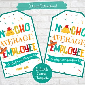 Employee Appreciation Nachos Gift Tagnacho Average Employee - Etsy