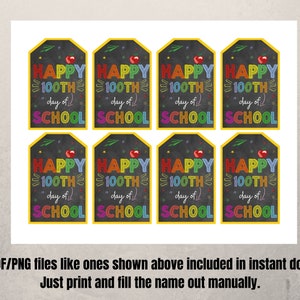 Happy 100th Day of School Gift Tags for Students, Teachers, 100 Days of ...